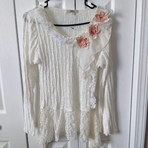 ZBA | Tops | Zba Fabulous White Lace Long Sleeve Top Size Md | Poshmark